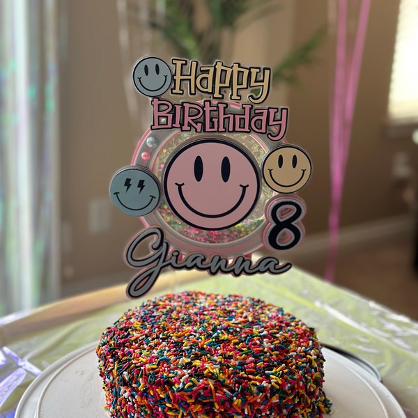 Smiley Cake Topper, Preppy Cake Topper, Smile Cake Topper, Groovy Cake ...