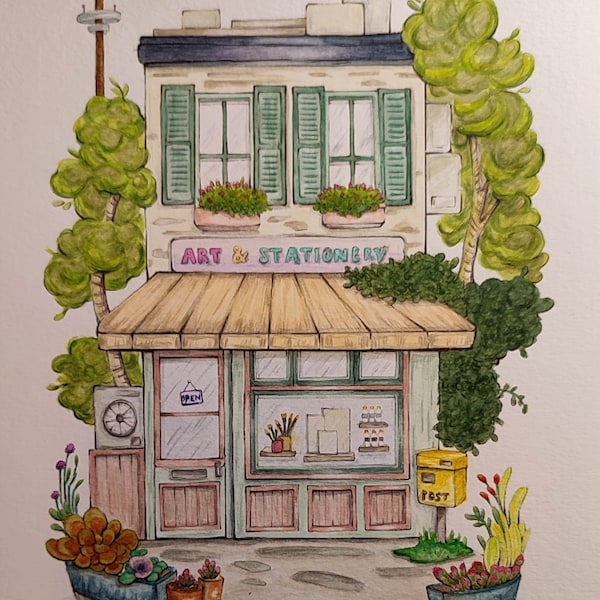 Storefronts Coloring Printables, Building, Shops, Procreate, Letter ...