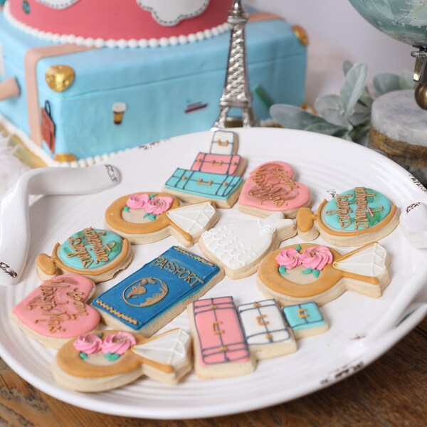 Bridal Travel Theme Cookies - Dress Globe Suitcase - From Ms to Mrs ...