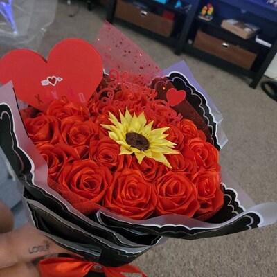 Ramo Buchon, Pink Eternal Rose Bouquet, Handmade Fake Flowers Bouquet, Ever Lasting Flower ...