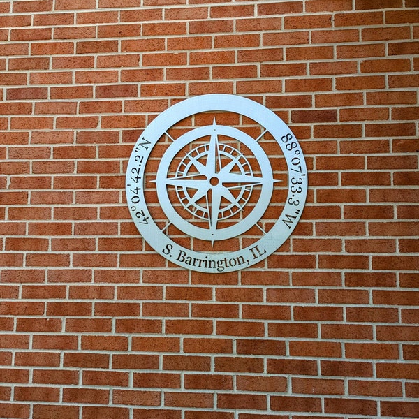 Personalized Compass Metal Sign - Custom Coordinates Sign - Nautical ...