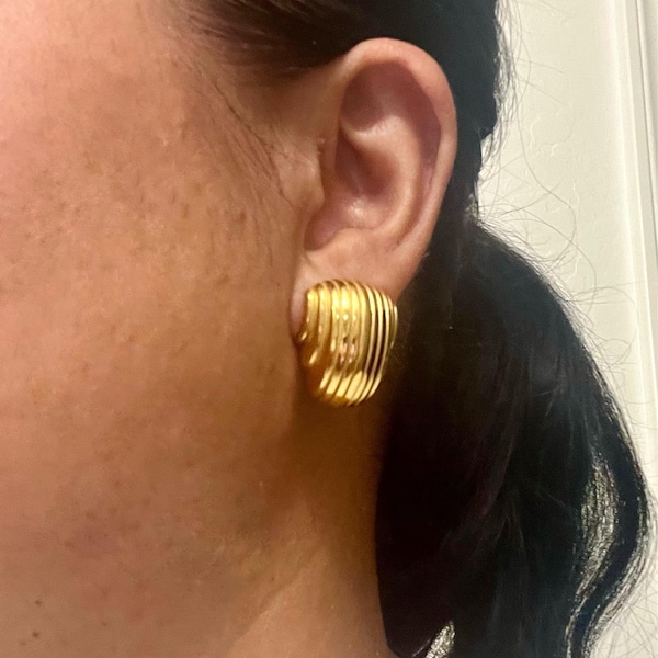 90s Chunky Curlicue Hoops Modernist Swirl Geo Geometric Gold Tone Hoops ...