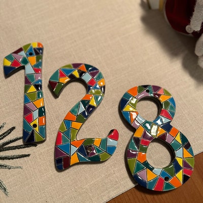Ceramic Numeral With Mosaic Ornaments, Custom Numbers Wall Decor, House ...