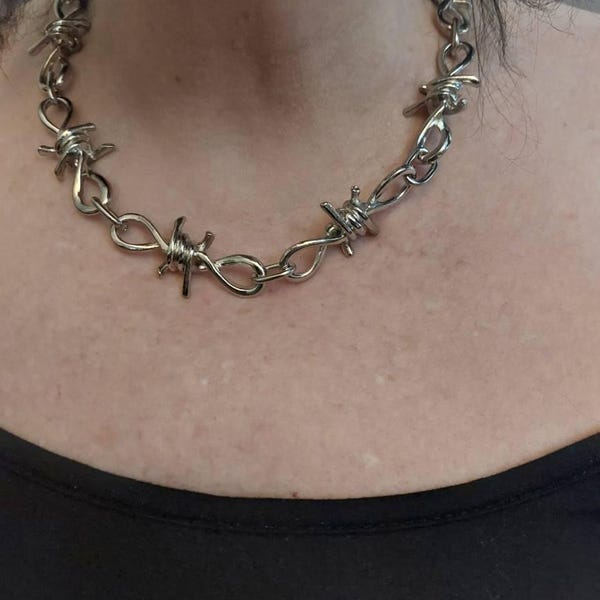 Steel Barbed Wire Chain, Barbed Wire Necklace, Silver Barbed Wire ...
