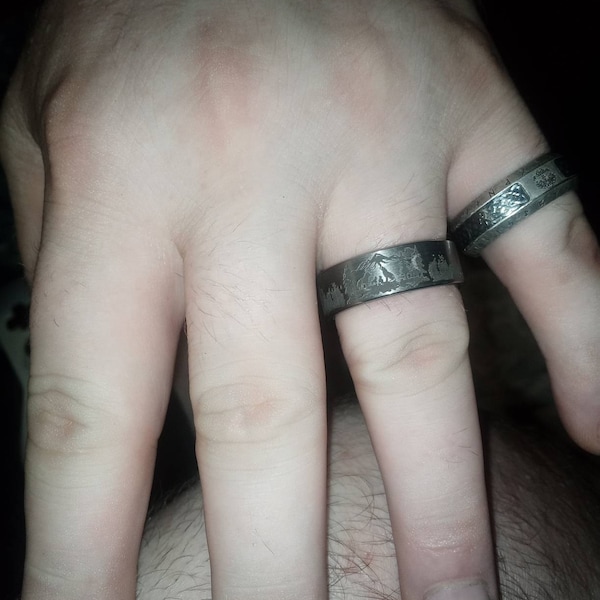 Alpha Wolf Family Engraved Silver Tungsten Wedding Ring Wolf Promise ...