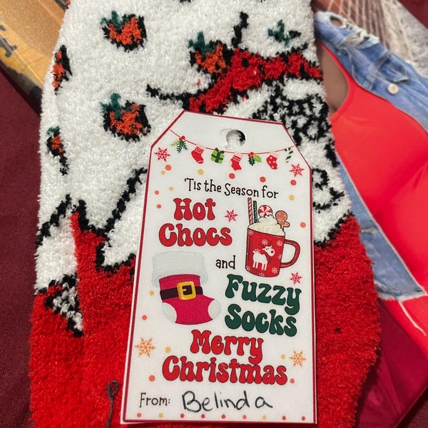 Hot Chocs & Fuzzy Socks Tag, Editable Christmas Gift Tag, Hot Cocoa ...