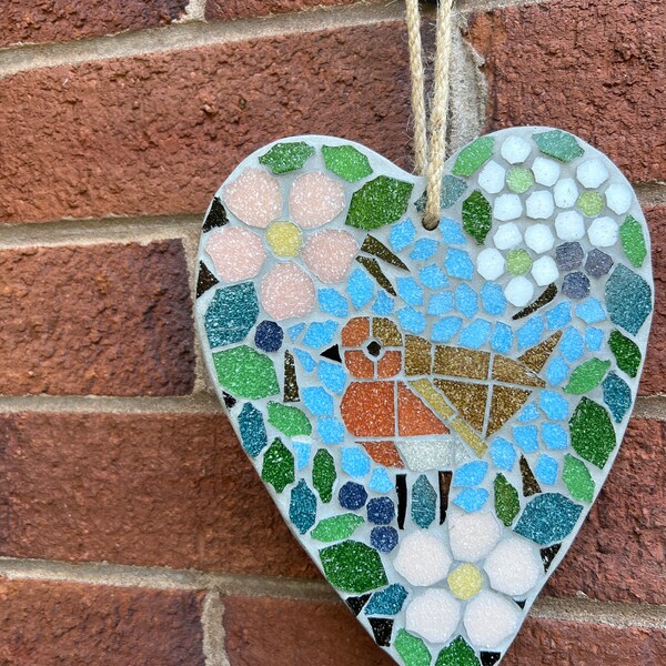 Hedgerow Robin Mosaic Hanging Heart Garden Yard Decoration - Etsy