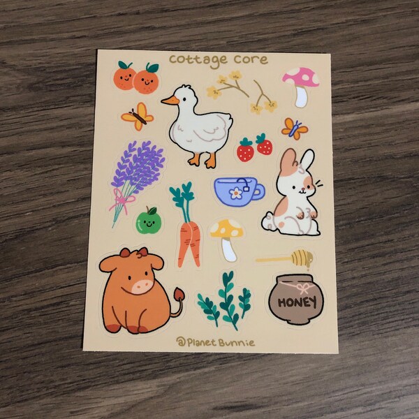 Summer Cute Cottagecore Sticker Sheet - Duck, Bunny, Cow, Flowers ...