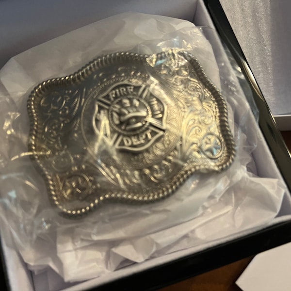 Firefighter Gift Silver Belt Buckle, Western Womens Mens Engraved ...