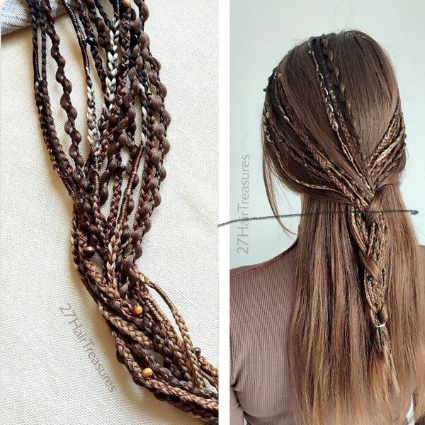 Clip in Dreadlocks Brown, Boho Hair Extensions, Viking Dreads Black on ...