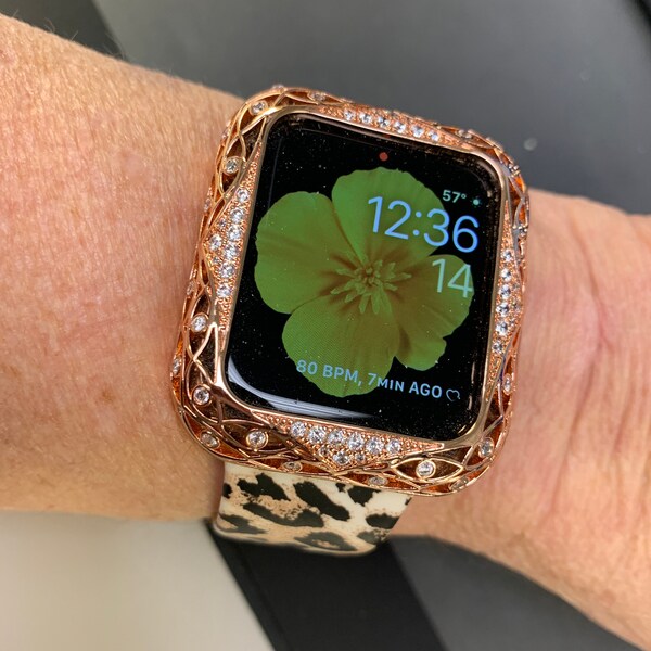 41mm 45mm Rose Gold Apple Watch Case Swarovski Crystal Bumper ...