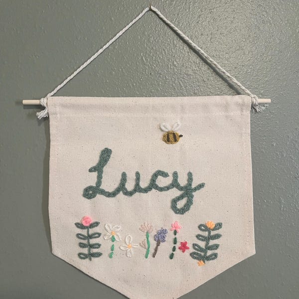 Personalised Custom Name Hand Embroidered Nursery Decor Wall Hanging ...