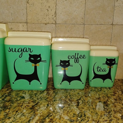 Vinyl DECALS Atomic Kitty Cat Kitchen Canister Cake Bread Vintage ...