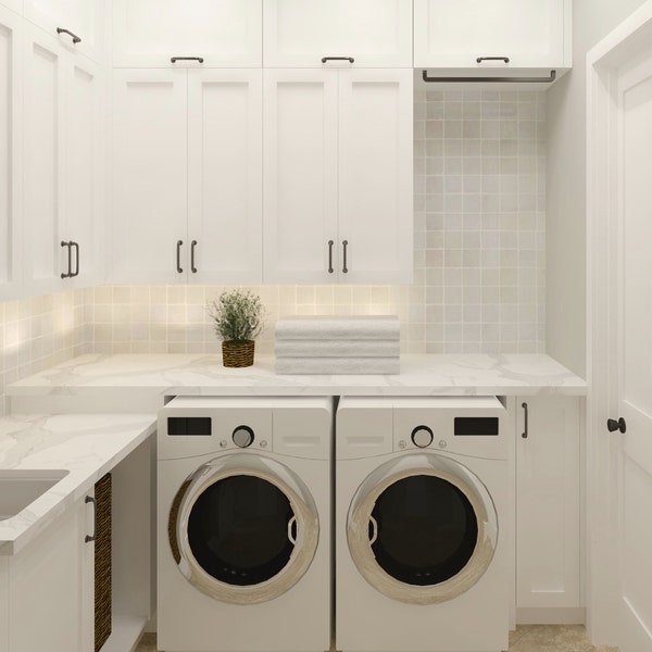 Custom Laundry Room Interior Design, Laundry 3D Render Realistic ...