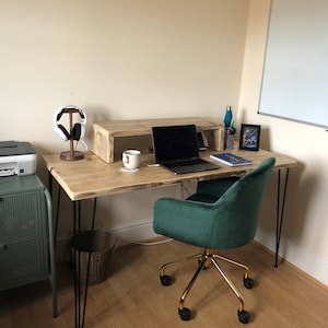 RUSTIC COMPUTER DESK Recycled Scaffold Boards Black Steel Hairpin Legs ...