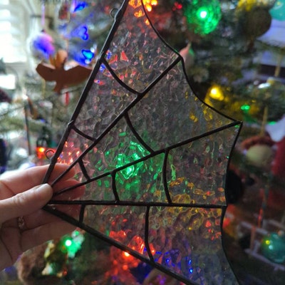 Iridescent Spider Web Stained Glass Suncatcher - Etsy