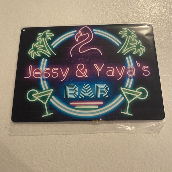 Personalised Bar Sign METAL Plaque Eighties 80s Neon Cocktail Nightclub ...