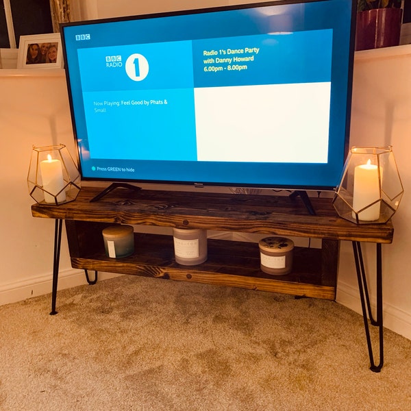 Handmade Rustic Pine TV Stand With Hairpin Legs - Etsy UK