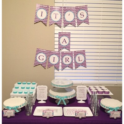 Purple & Teal HAPPY BIRTHDAY Banner Printable Birthday Banner Purple L ...