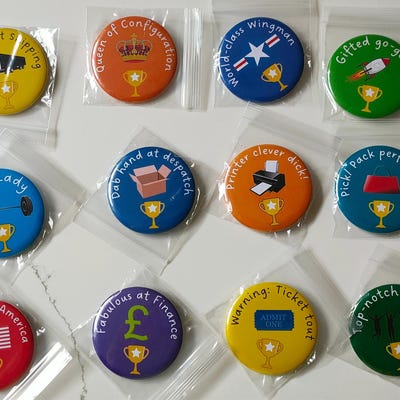 Custom Printed Badges Lots of Sizes and Quantities Any Text, Photo or ...