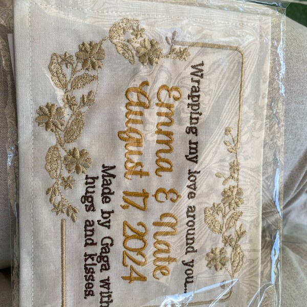 Custom Embroidered Floral Quilt Label Embroidered Wedding Quilt Label ...