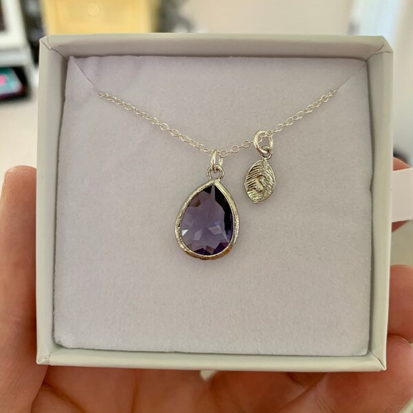 Amethyst Necklace, Birthstone Necklace, Personalized Initial Charm ...
