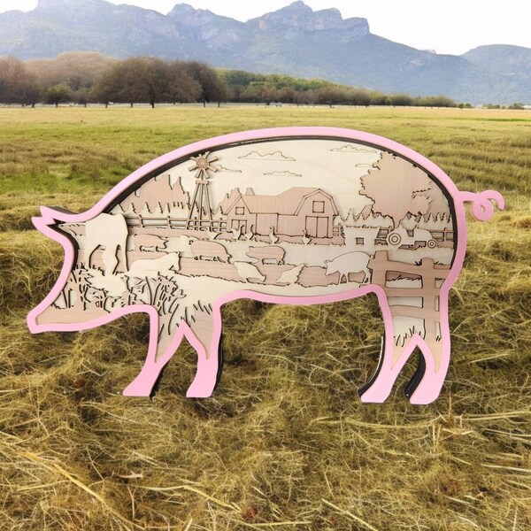 Pig SVG, Laser Cut Files - 9 Layer Art Piece for Glowforge - Multi ...