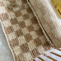 Large Beige and White Checkered Rug, Moroccan Berber Checkered Rug ...