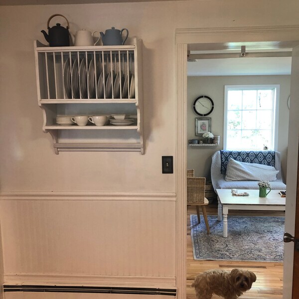 Farmhouse Plate Rack With Primitive Towel Rung, Hanging Plate Rack ...