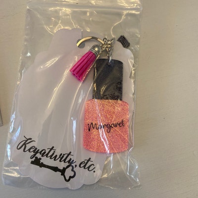 Nail Polish Bottle Keychain Glitter Tassel Key Chain Made - Etsy