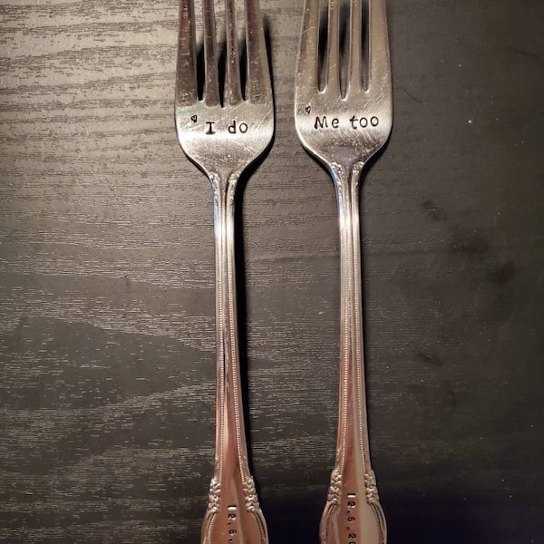 Custom Wedding Forks - Vintage Hand Stamped Dessert Fork Set - Wedding ...