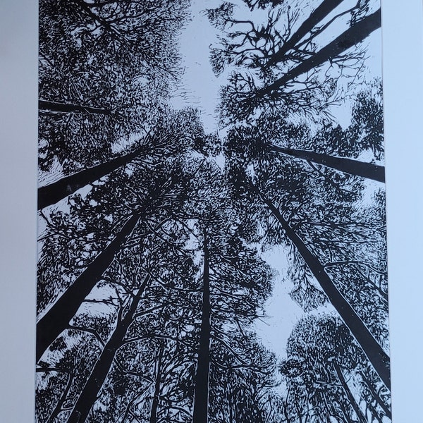 The Ancient Tree/precise Linoprint/black and White/landscape/blockprint ...