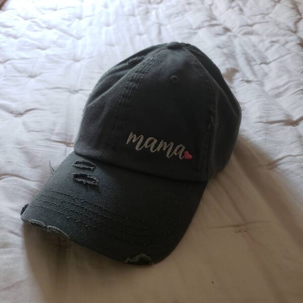 Mama Hat | Distressed Baseball Cap OR Ponytail Hat | Custom Embroidered ...