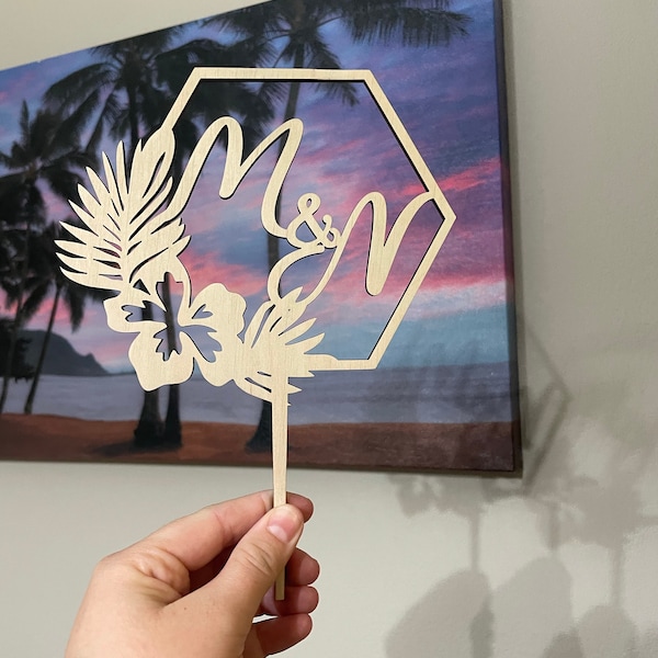 Tropical Wedding Cake Topper, Hexagon Cake Toppers for Wedding ...