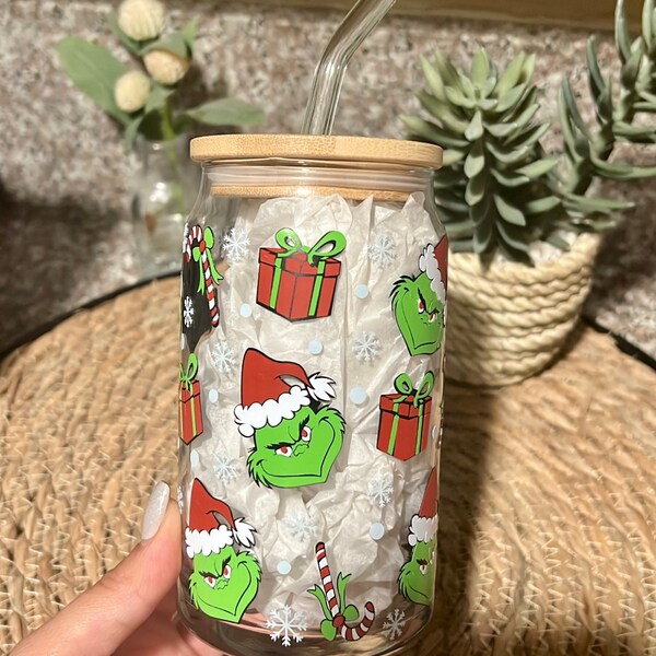 Mean Green Guy Face Can Glass SVG PNG, Christmas Full Wrap for Libbey ...