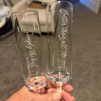 Personalized Wedding Toasting Flutes Set of TWO, Custom Engraved Vina ...