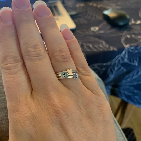 Copper Heart Stack Ring, Stack Ring, Sterling Silver Stack Band Ring, Heart Ring, Custom Stack ...