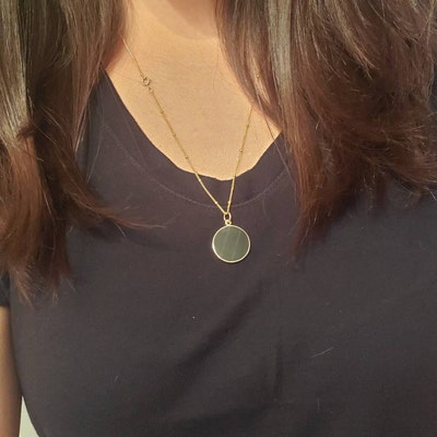 Black Obsidian Circle Pendant Necklace Minimalist Geometric Jewelry on ...