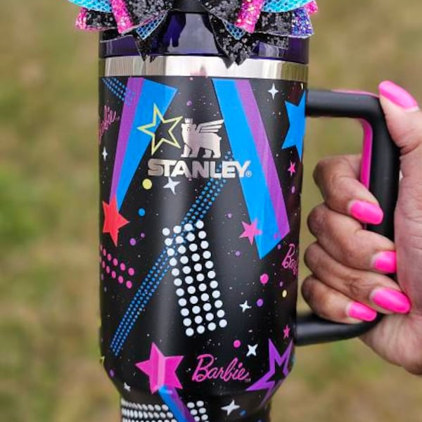 Stanley Tumbler Bow Iridescent Pink Light Pink Glitter Straw Topper ...