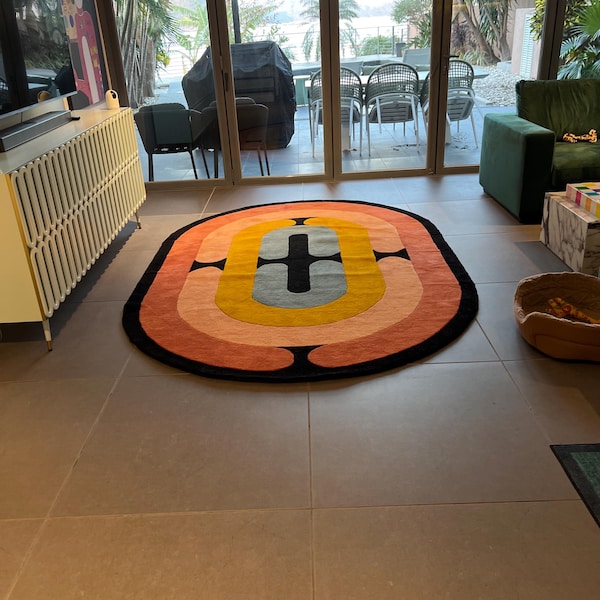 Luxury Melting Black & Red Irregular Shape Runner Hand-tufted Handmade ...