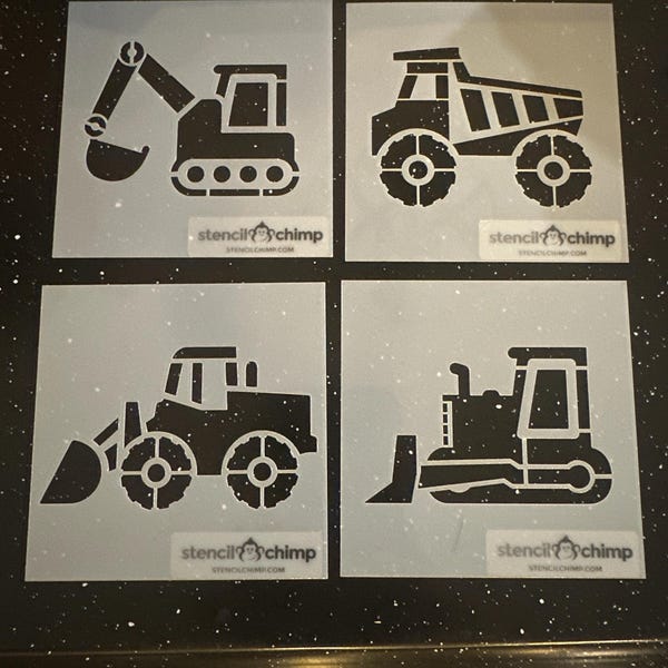 Construction Stencil Bundle, Dump Truck, Bulldozer, Excavator, Front ...