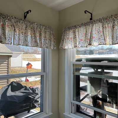 Coral Navy Floral Valance, Farmhouse Style, Floral Decor, Cotton Fabric ...