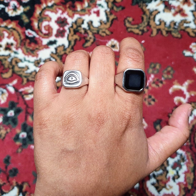 Mens Square Onyx Ring• Mens Silver Black Geometric Ring Mens Square Onyx Ring• Mens Silver Black Geometric Ring