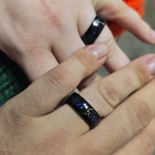 Galaxy Couple Ring Set, Constellation Rings, Orion Nebula Wedding Matching Promise Rings for ...