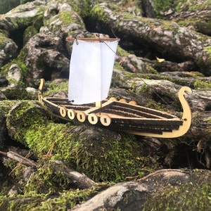 Viking Ship Model, Wooden Model Longboat, Viking Longship Float, Small ...