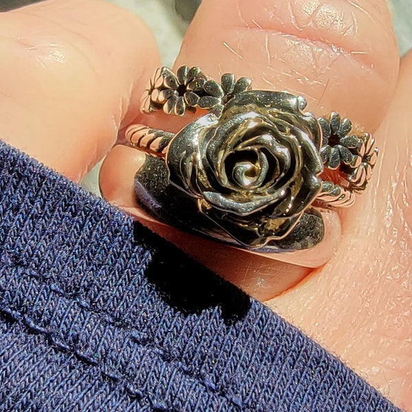 Rose Blossom Ring, Sterling Silver, Romantic Rose Flower, Engagement Ring, Handmade Rosebud Ring ...