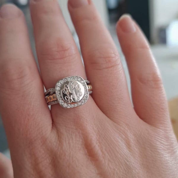 Personalized Sterling Silver Monogram Stackable Ring - Custom Initials ...