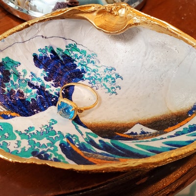 Decoupage Clam Shell, Japanese Wave, Handmade Ring Dish - Etsy