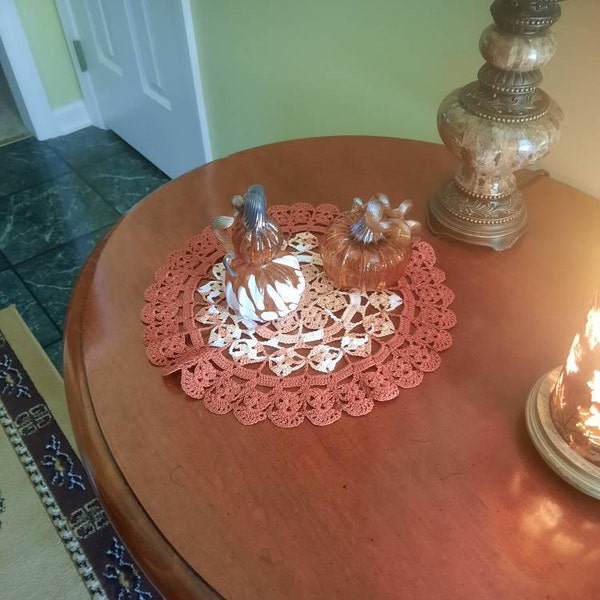11” Tri Color Autumn Themed Doily Hand Crocheted Home Decor Lacy ...