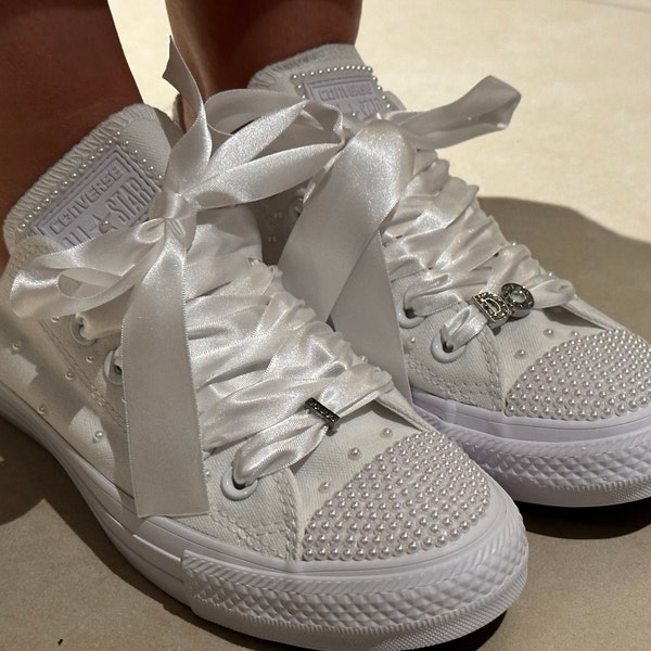 Bridal Wedding Custom White Pearl Converse Wedding Sneakers Bride Converse - Etsy